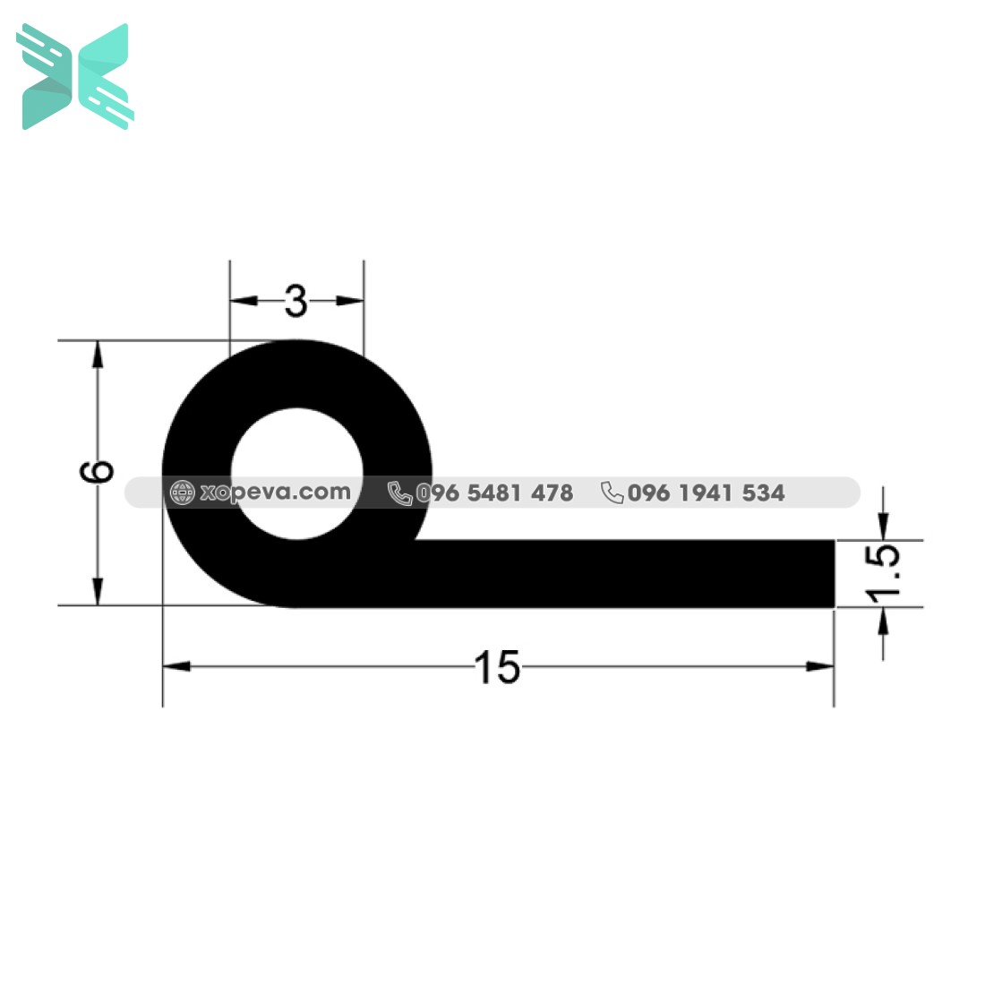 Rubber EPDM P Extrusion - 15mm X1 5mm | Xop Eva