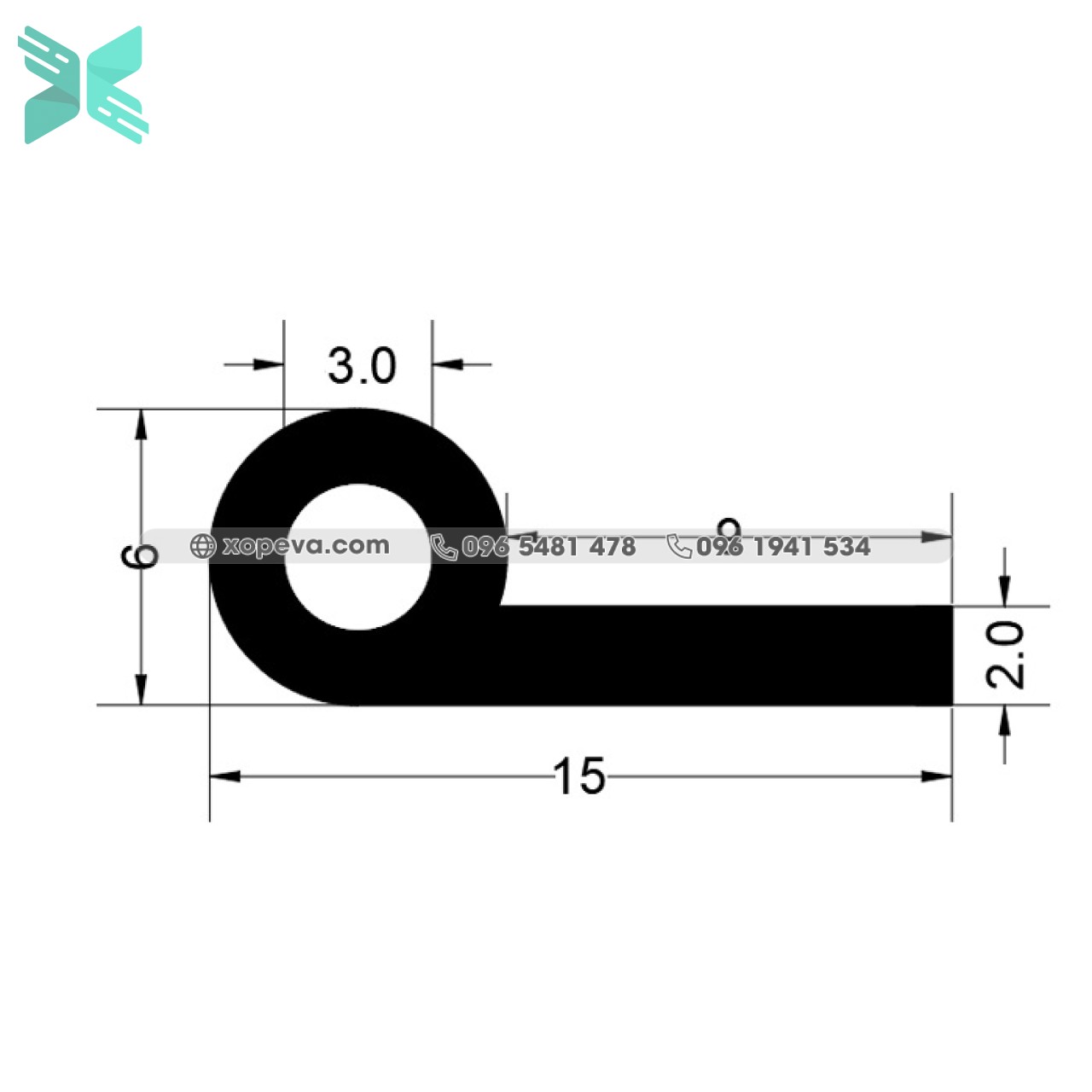 Rubber EPDM P Extrusion - 15mm X 2mm | Xop Eva