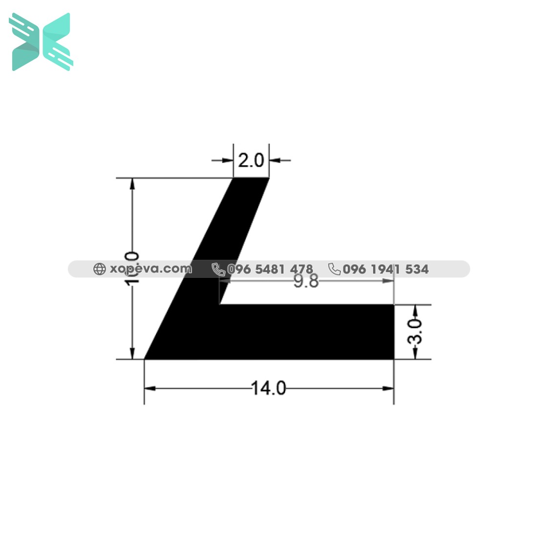 L-shaped EPDM Rubber Gasket - 14mm X 10mm X 2mm | Xop Eva