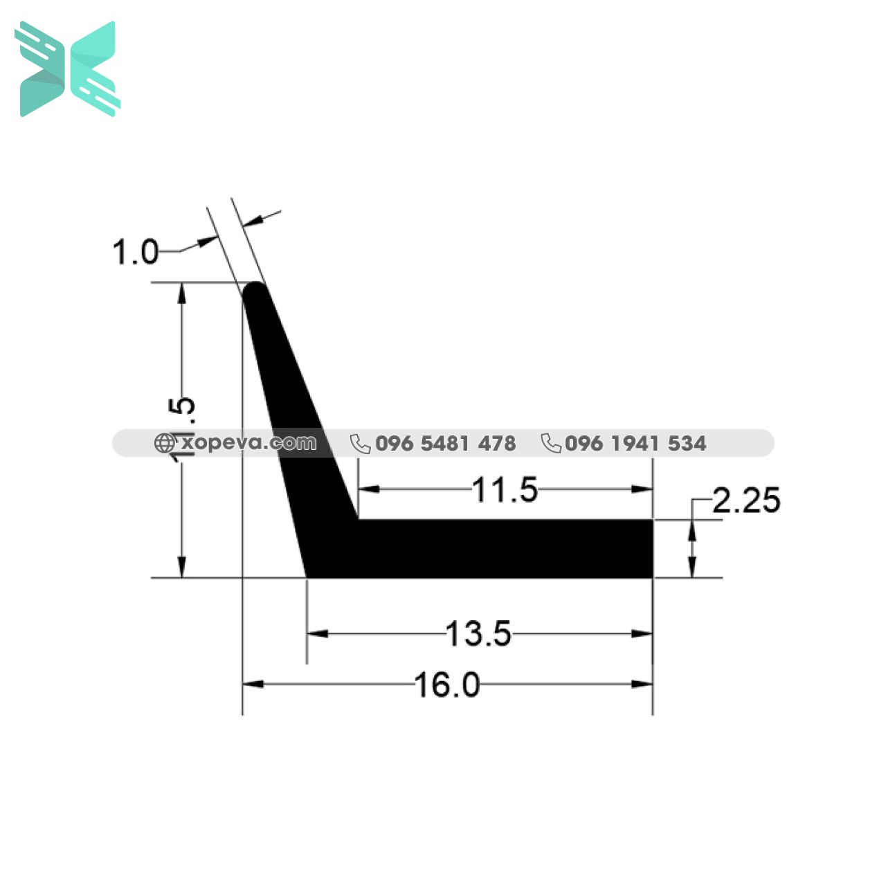 L-shaped EPDM rubber gasket - 16mm x 11.5mm x 2.25mm | Xop Eva